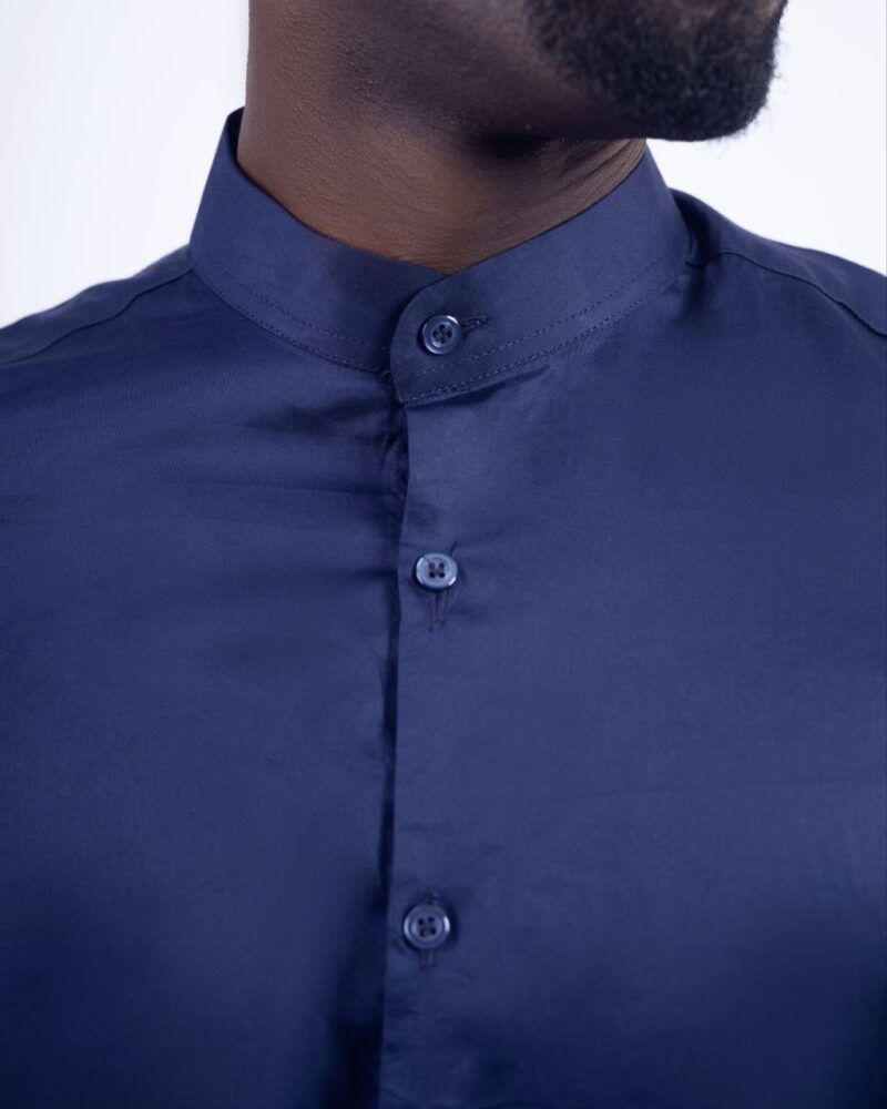 Navy-blue Band Collar Shirt - Bright Fato